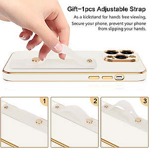 BENTOBEN Compatible with iPhone 14 Pro Max Case, Slim Luxury Electroplated Bumper Women Men Girl Protective Soft Case Cover with Strap for iPhone 14 Pro Max 6.7 inch,White/Gold