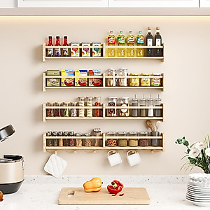 ECOOCE 34Inch Nursery Bookshelves,Set of 4,Wall Floating Shelf Kids Coat Rack with 6Hooks,Hanging Book Shelf for Baby Nursery Room Décor， Patent Number: 29958098(Burlywood, 34)