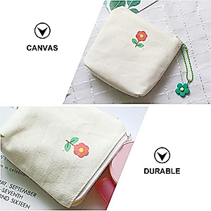 DOITOOL Pouches for Purse Sanitary Napkin Storage Bag Cute Sanitary Pad Pouch Zipper Pouch Coin Purse Mini Canvas Cash Bags Makeup Bag Toiletry Pouch Portable Coin Bags White Purple Green Small Zipper Wallet