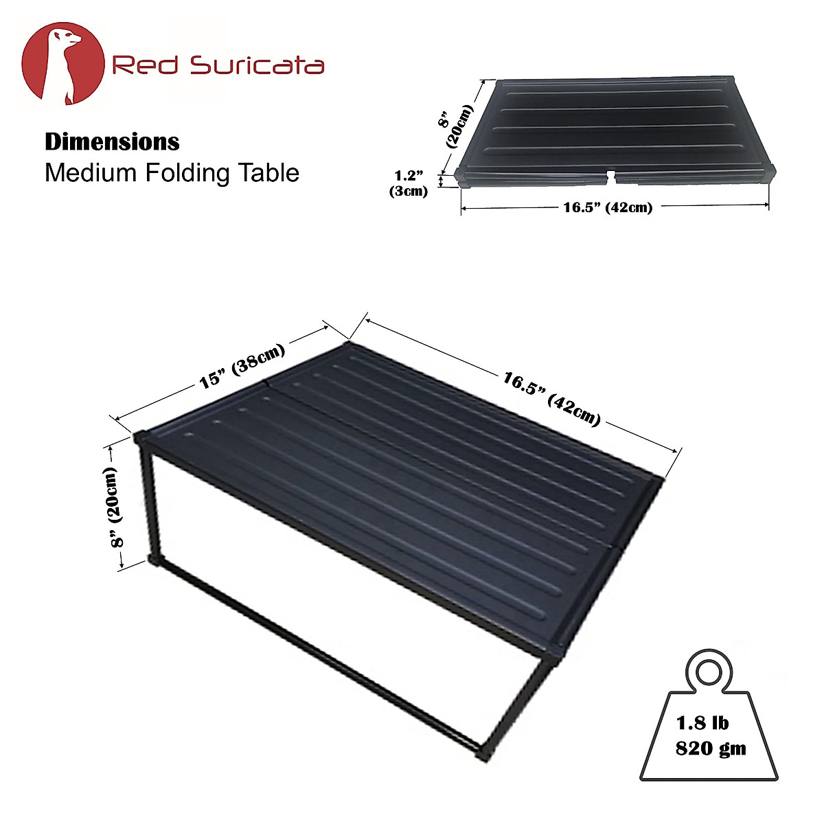 Red Suricata Camping & Beach Table - Folding Portable Lightweight Metal Picnic Table for Outdoors, Camp, Hiking & Trekking (Medium)