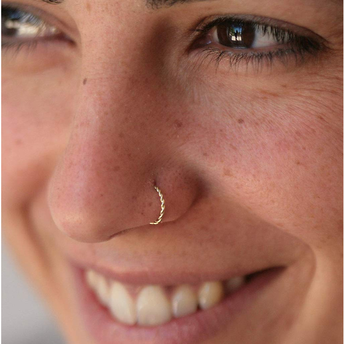14k Nose Ring, 22g Solid Yellow Real Gold Nose Ring, Twisted Rope Piercing Jewelry, Nose Hoop, Minimalist Dainty Tribal Handmade Boho Piercing Jewelry, 7.5mm