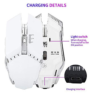 Kafuty-1 Wireless Gaming Mouse,Rechargeable USB Optical Mouse with 6 Buttons,7-Color LED Ergonomic Computer Gaming Mice,Adjustable DPI for Game Players(#3)