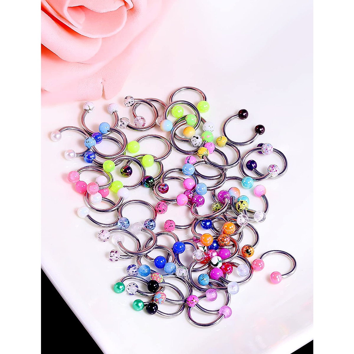 Vsnnsns 16G Surgical Steel Horseshoe Nose Septum Rings Piercing Jewelry Cartilage Helix Tragus Earring Studs Hoop Lip Horseshoe Ring Piercing Jewelry Retainer for Women Men 8mm 52pcs