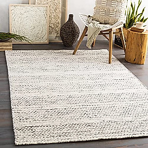Wooly Natural Fiber Contemporary Living Room Bedroom Large Area Rug - Moroccan Farmhouse -0 Wool - Handmade Handwoven Carpet - Bohemian No Pile - Black, Cream, Beige - 10' x 14'