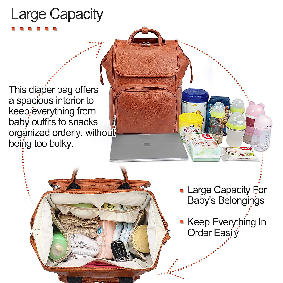 HAHASOLE Leather Diaper Bag Backpack with Changing Mat Travel Backpack Waterproof&Insulated Large Nappy Bag Stroller Straps, Brown B, 13.8x8x18 Inch (Pack of 1), Travel Backpacks