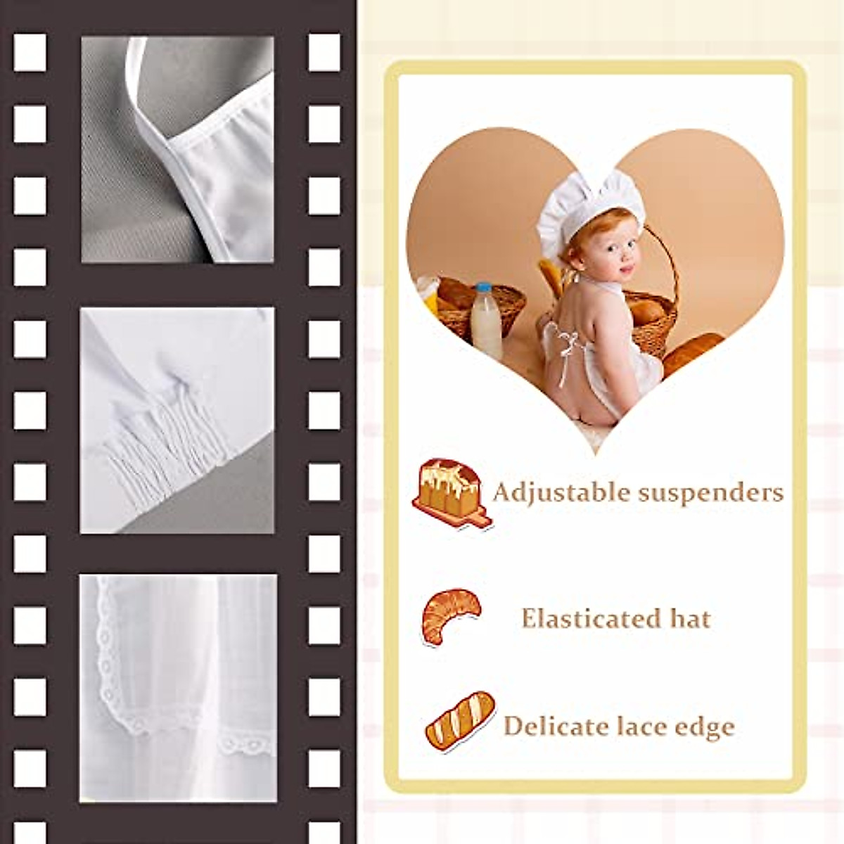 WinDoo Newborn Baby Photography Prop Baby Chef Outfits Chef hat Apron Set Infant Baby chef costume, White, For 7-18 months
