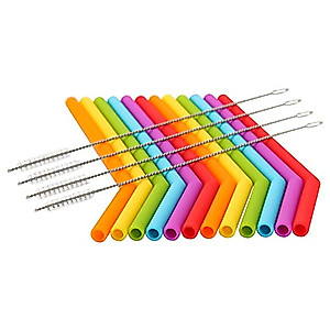 Reusable Silicone Straws for Toddlers & Kids - 12 pcs Flexible Short Drink 6.7" Straws for 6-12 oz Yeti/Rtic/Ozark Tumblers & 4 Cleaning Brushes - BPA free, Eco-friendly,no Rubber Tast