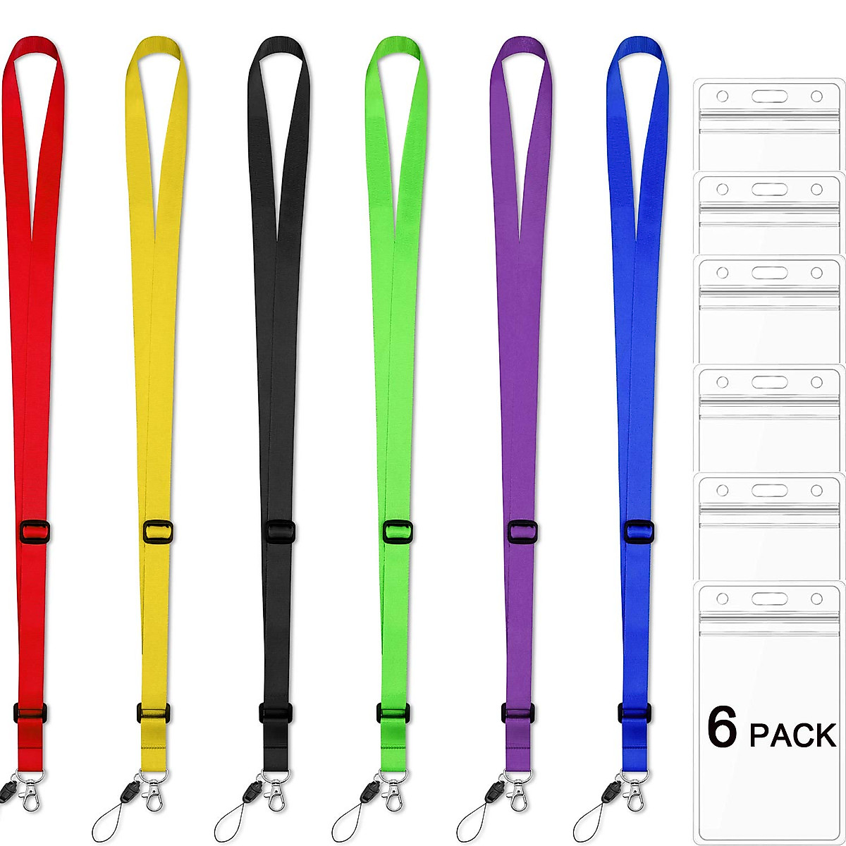 AMUU 6 Pack Lanyards Adjustable Extend Length Lanyard with id Badge Holder for Women Keys Kids Men ID Card Holder Lanyard Cruise Ship Waterproof Credit Card Name tag Holder