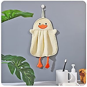 Tyrafry Cute Duck Hand Towels Super Soft Microfiber Bathroom Towels Water Absorbent Machine Washable Kitchen Towels Decorative Hand Towels with Hanging Loop, Yellow
