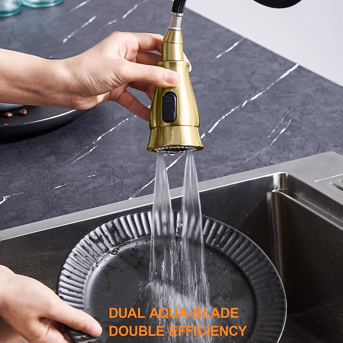 Kitchen Sink Faucet Head Replacement Part - 3 Modes for Kitchen Sink Sprayer Faucet Head, 13/16" Kitchen Pull Down Spray Head Nozzle, Brushed Nickel for G1/2 Connector, Male