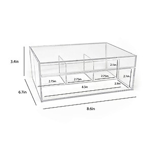 Isaac Jacobs 4-Compartment Clear Acrylic Organizer with Lid (6.7" L x 8.6" W x 3.4" H), Multi-Sectional Tray, Storage Solution for Makeup, School & Office Supplies (3 Small, 1 Large)