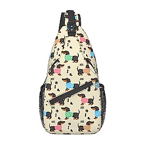 qyopvli Dachshund Sling Bag Crossbody Backpack Hiking Travel Daypack Chest Bag Lightweight Shoulder Bag For Women Men
