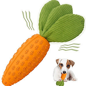 Cooway Dog Chew Toy, Carrot Dog Squeaky Toys for Aggressive Chewers, Natural Rubber Dog Teeth-Cleaning Toy for Puppy Small Medium Large Dogs,Interactive Tough Dog Toy for Training