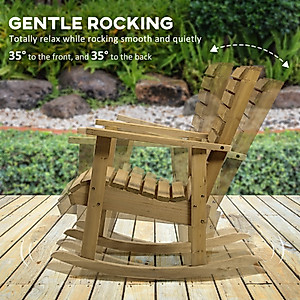 Outsunny Wooden Outdoor Rocking Chair, Traditional Slatted Wood Rocker Chair with Armrests and High Backrest for Indoor & Outdoor, Light Brown