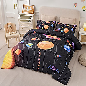 Ylehoc Twin Bedding Sets for Boys Girls Solar System Comforter Set Outer Space Bedding Set 3 Pieces 1 Space Comforter Twin and 2 Pillow Cases Kids Ultra-Soft Microfiber All Seasons for Bedroom Sofa
