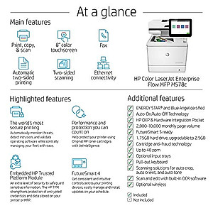 HP Color LaserJet Enterprise Flow Multifunction M578c Duplex Printer with Stapler (7ZU87A)