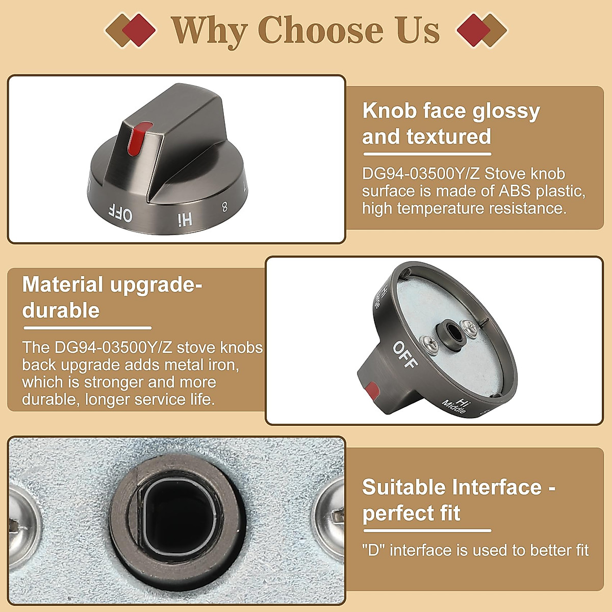 DG94-03500A/Z (4PCS) for samsung Stove Knob Replacement, DG94-03500Y DG94-03500Z for samsung Electric Stove/Oven Knobs Replacement, Compatible with NE63T8111SG/AA NE63T8311SG/AA