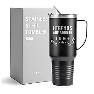 Onebttl Funny Birthday Gifts for Men, Him, 40 oz Tumbler with Handle, Black, Legends are Born in June