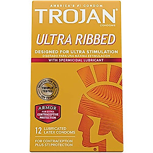TROJAN Stimulations Ultra Ribbed Spermicidal Condoms, 12 Count