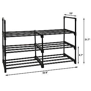DazHom 3-Tier Shoe Rack, Shoe Storage Organizer Metal for Closet, Stackable Shoe Tower Racks Space Saving Shelf Sturdy Holds 12-15 Pairs for Living Room, Entryway, Hallway, Black