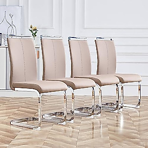Baysitone Modern Dining Chairs Set of 4, Side & Kitchen Chairs with Silver Frame, Faux Leather Padded Seat High Back, for Dining, Kitchen & Living Room, Champagne