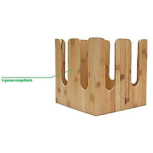 Mind Reader Square, Multi-Section Organizer for Stacked Hot or Cold Disposable Cups, Lids, Condiment Holder, Bamboo, 4 Compartments, Brown