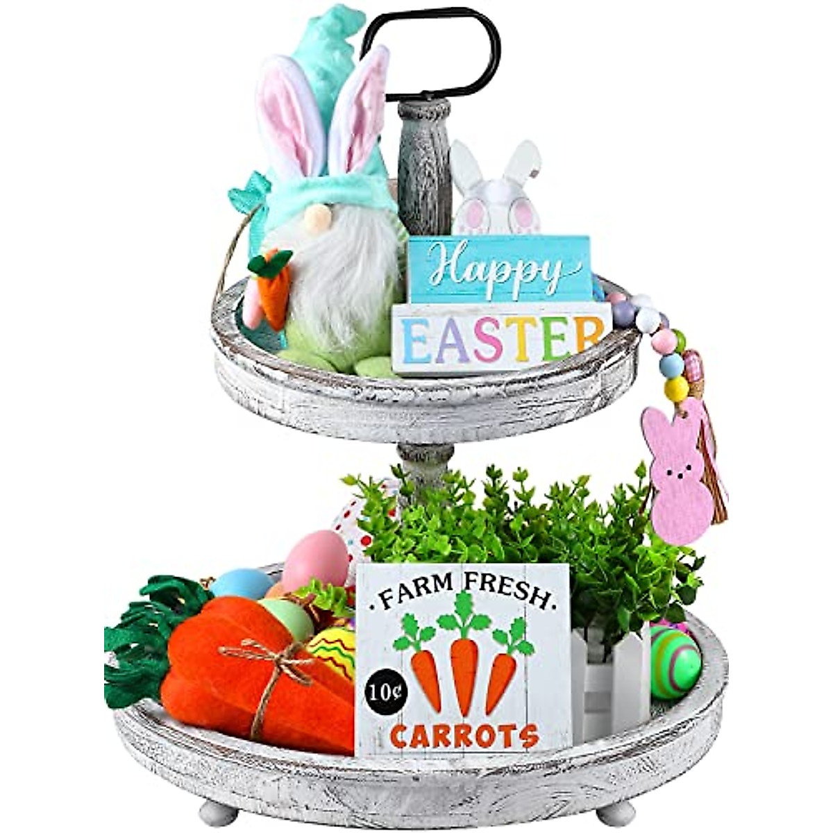 YOTNUS Easter Decorations - Easter Decor 7 PCS Tiered Tray Decor,Included Gnomes Plush, Wood Beads Garland, 2 Wooden Signs, 3 Carrots, Farmhouse Spring Table Decorations for Home(Tray Not Included)