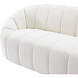 Meridian Furniture 613Cream-S Elijah Collection Modern | Contemporary Velvet Upholstered Sofa with Deep Channel Tufting