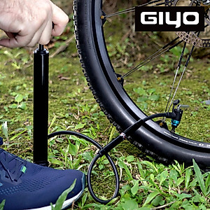 GIYO Bike Frame Floor Pump - Compact & Durable, Fast Tire Inflation for Road & MTB - Presta/Schrader, Max 140 psi - Small Pump with Gauge (GM631)
