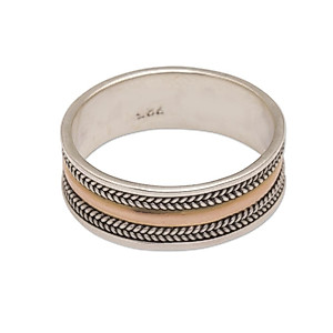 NOVICA No Stone Yellow Gold & Sterling Band Ring 'Way of Gold'