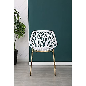 Pozbee Modern White Dining Chairs Set of 2, Birch Sapling Style Chairs for Dining Room, Hotels, Restaurants Indoor Outdoor, Elegant Kitchen Chairs with Gold Legs (2, White)