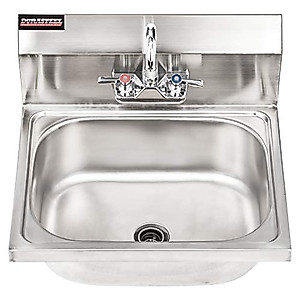 DuraSteel Stainless Steel Sink - Commercial Wall Mount Kitchen Sink - Small Hand Sink with 18" x 13" x 7.5"D Wash Basin - With Sink Strainer and Faucet - For Laundry, Restaurants, Bars, and More