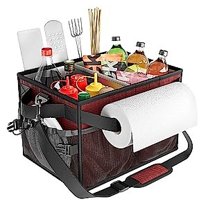FANGSUN Grill Caddy, BBQ Caddy with Paper Towel Holder, Picnic Griddle Caddy for Outdoor Camping, Barbecue Accessories Storage Organizer for Utensil Grilling Tool, Must Haves for Camper Tailgating Rv