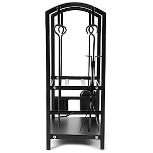 HECASA 29" Firewood Log Rack with 4 Fire Place Tools Fireplace Tool Rack Indoor Outer Wood Holders Firewood Storage Rack with Poker Hook Shovel Duster