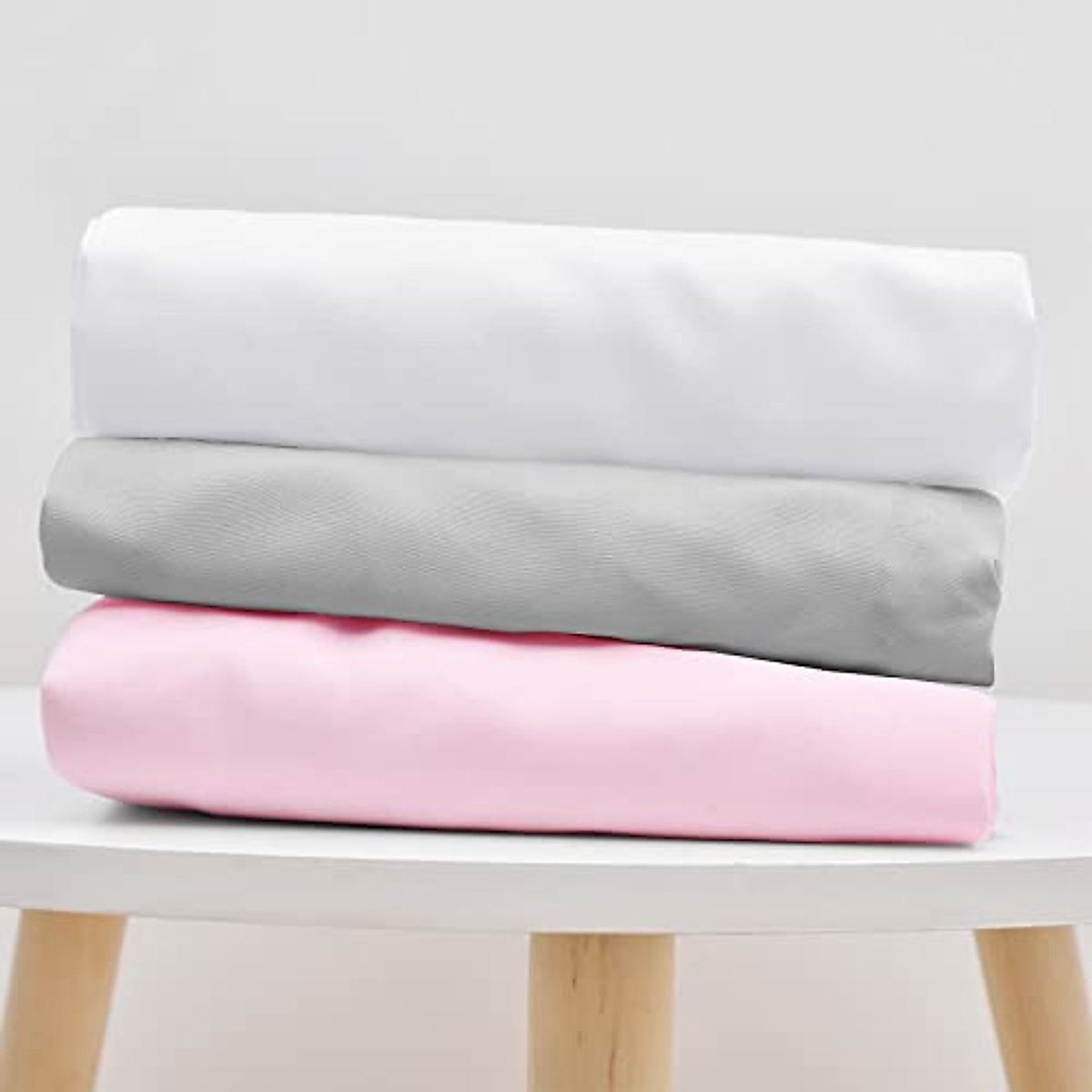 David's Kids 3 Pack Bassinet Sheets, Ultra Soft Silky Breathable Cradle Sheets for Boys Girls Neutral，Univeral Fit for Most Cradle and Bassinet Mattress, White & Light Grey & Pink