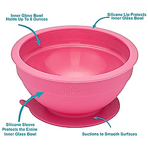 brinware 2 Piece Glass and Silicone Suction Bowls, Pink Purple