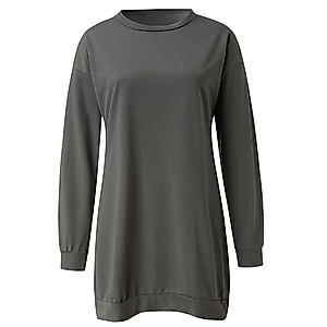 Shakumy Women Long Sleeve Elegant Tunic Dress Casual Loose Crew Neck Plain Pullover Tops Sweatshirts Sweater Dress Dress