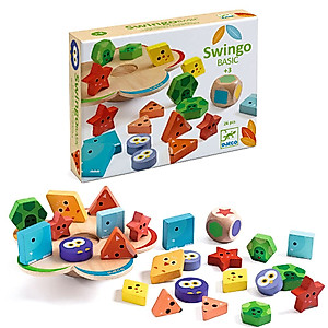 DJECO Basic SwingoBasi Balance Game - Interactive Learning and Recognizing Colorful Geometric Shapes Toy - Educational Toddler & Baby Toys for Girls & Boys, 3+ Years