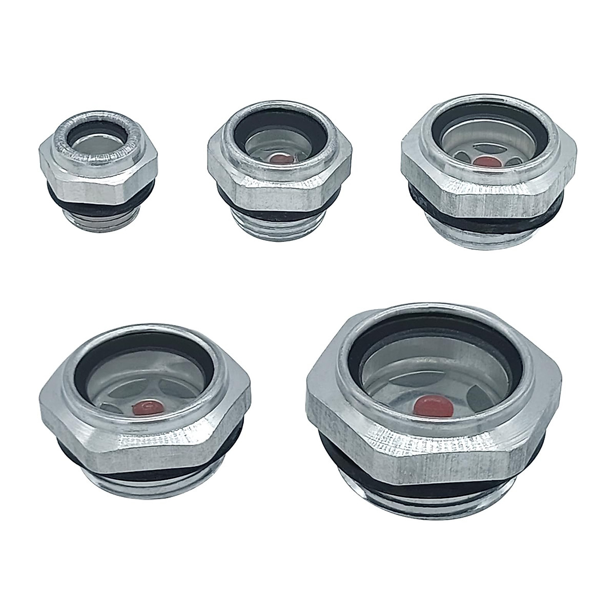 5 Pcs Oil Sight Glass 1/4'' 1/2'' 3/4'' 3/8'' 1'' Male Threaded Stainless Steel Sight Glass Oil Liquid Level Gauge Oil Indicator Window Hydraulic Tank Sight Glass for Pump Air Compressor Fittings