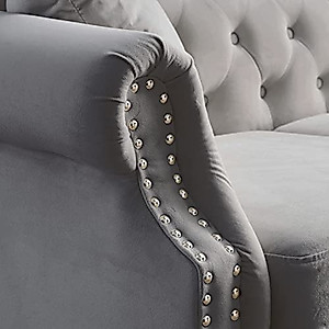 Chesterfield Upholstered Velvet Sofa, 3 Seater Button Tufted Couch with Nailhead Arms for Living Room Bedroom Office Apartment (Gray)