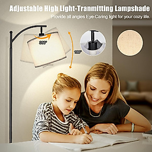 2024 LED Floor Lamps for Living Room, 12W 1200LM Modern Arc Floor Lamp with Remote & Adjustable Linen Lampshade, 12 Color Temperature Stepless Dimmable Tall Standing Lamp for Bedroom Office Reading