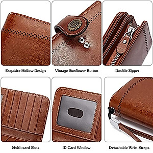 BOSTANTEN Womens Wallet Genuine Leather Large Capacity Wristlet Clutch Purse Credit Card Holder with RFID Blocking Brown