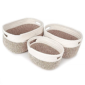 Storage Baskets for Shelves, Set of 3 Storage Baskets with Handles for Living Room, Bathroom Nursery Shelves (Mixed Camel+White)