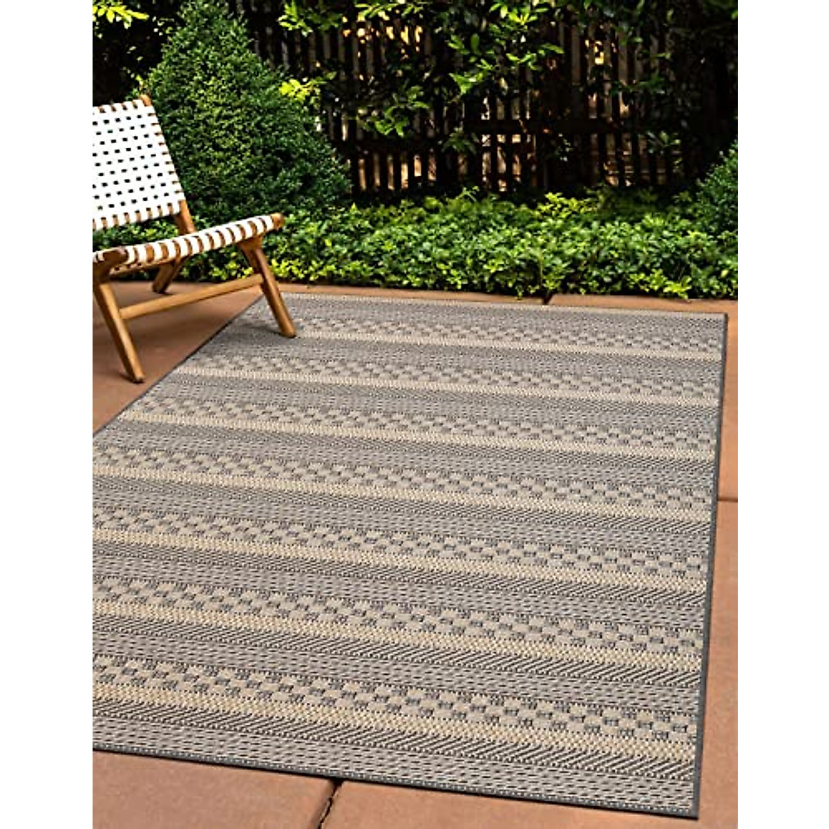 Sherloom Modern Indoor Outdoor Area Rugs 8x10 | Non-Shed - Non-Skid - Washable Rug Runner for Living Room, Dining, Entryway, Patio, Pool Deck | Menzis Collection | Charcoal