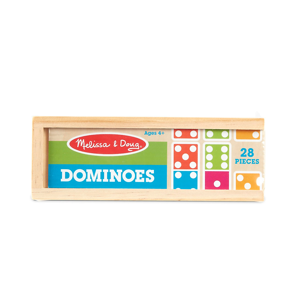 Melissa & Doug Dominoes Tabletop Game with 28 Colorful Tiles in Wooden Storage Box