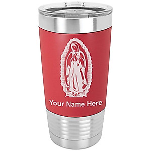LaserGram 20oz Vacuum Insulated Tumbler Mug, Virgen de Guadalupe, Personalized Engraving Included (Silicone Grip, Red)