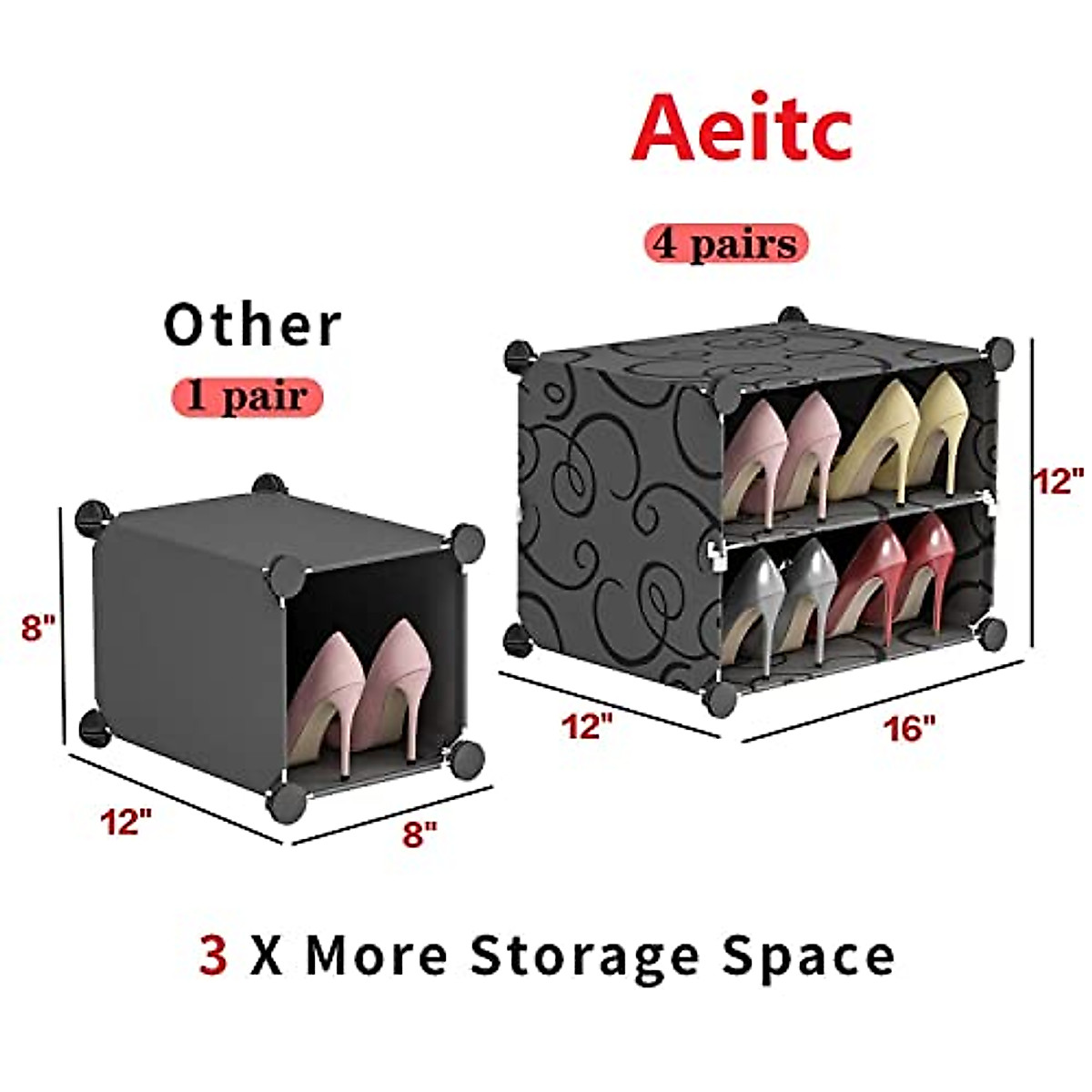 Aeitc 72 Pairs Shoe Rack Organizer Shoe Organizer Expandable Shoe Storage Cabinet Narrow Standing Stackable Space Saver Shoe Rack for Entryway, Closet with Hook and Side Shelf,48"x12"x72"