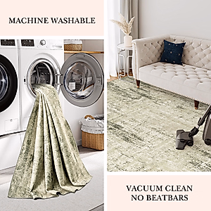 Valenrug Washable Rug - Stain Resistant Area Rugs for Living Room, Non Slip Backing Printed Rugs for Bedroom, Folable Machine Washable Area Rug(Green,8'x10')