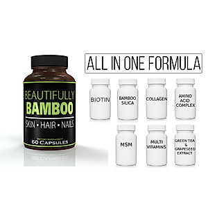 Beautifully Bamboo Ultra Vitamin for Skin, Hair, and Nail Growth. Enriched with Biotin, Bamboo Silica, Amino Acids and more (60 capsules)