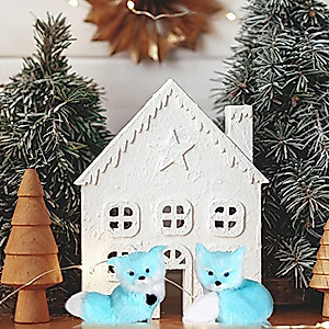 2-Piece Blue Mini Fox Simulation Toy Figures - Fur-Stuffed, Standing & Sitting Plush Action - for Home, Office & Bag Decoration (3.94x3.54 in, 3.15x2.75 in)